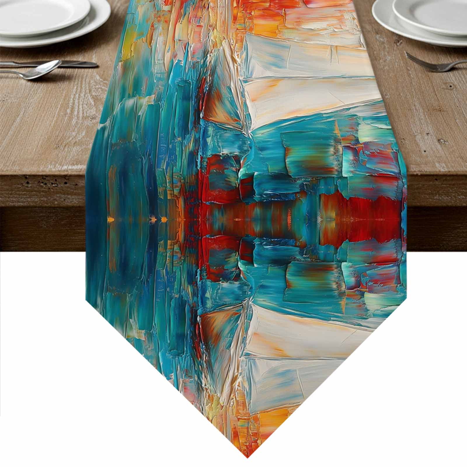 Colorful Ship Table Runner Linen Burlap Table Runner 120 Inches Long ...