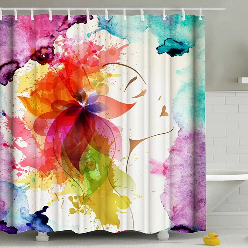 Colorful Shower Curtain Art Abstract Watercolor Multicolor Atomic