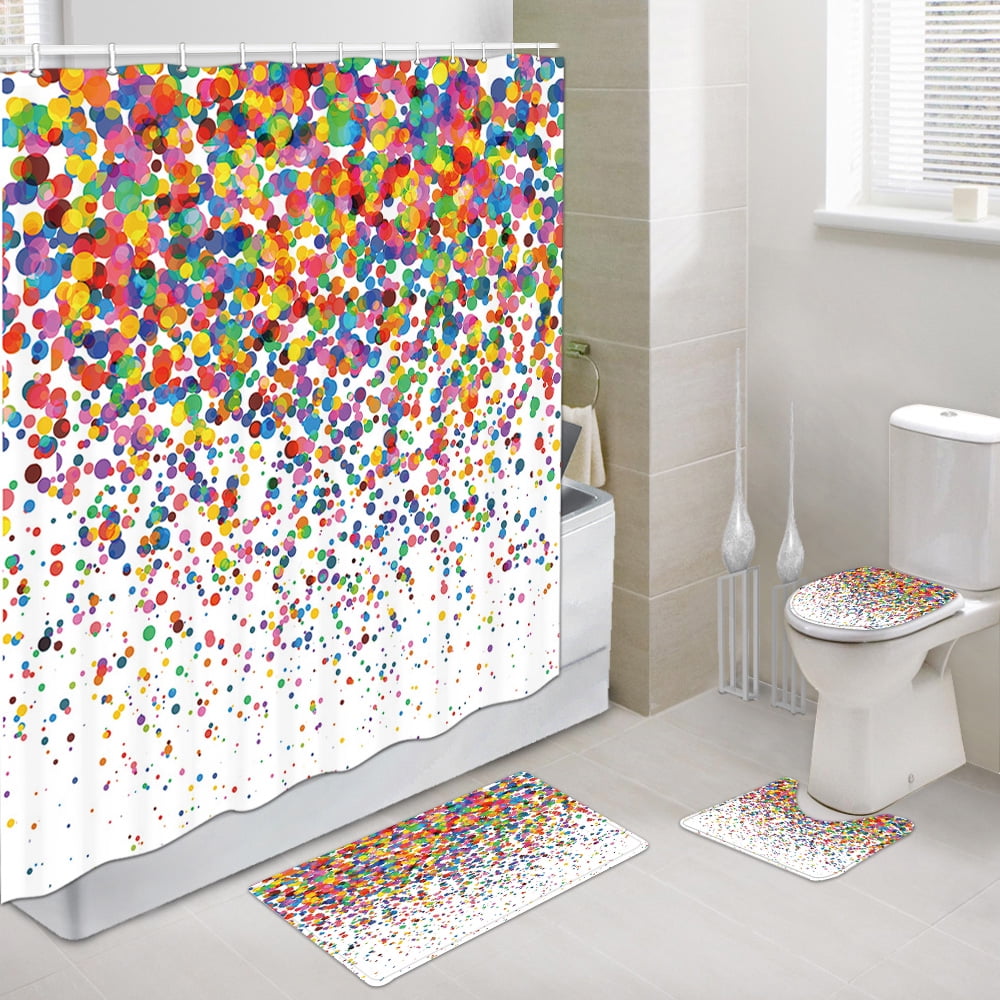 Colorful Shower Curtain and Bath Mat Set 69x70 Inch, Geometric Confetti ...