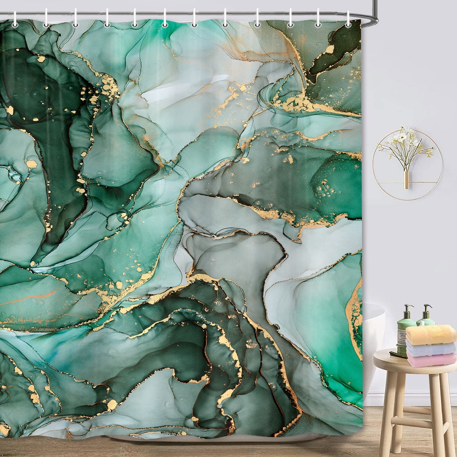 Colorful Shower Curtain,Green Gold Marble Texture Shower Curtain for ...