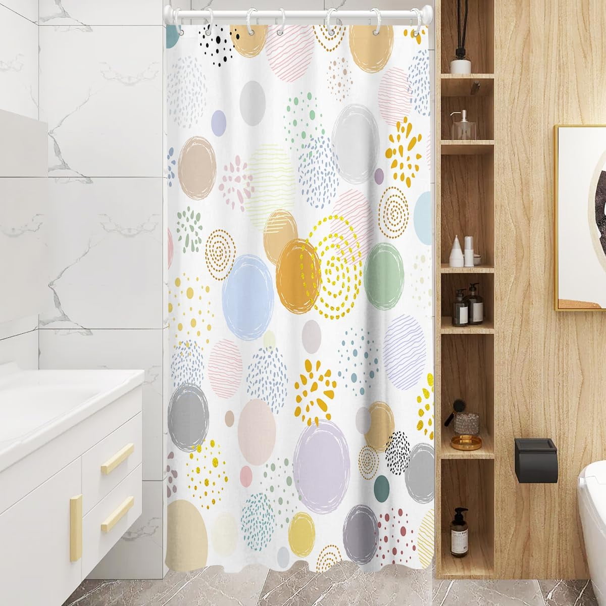 Colorful Shower Curtain Kids Modern Polka Dot Boys Girl Fun Stall Small ...