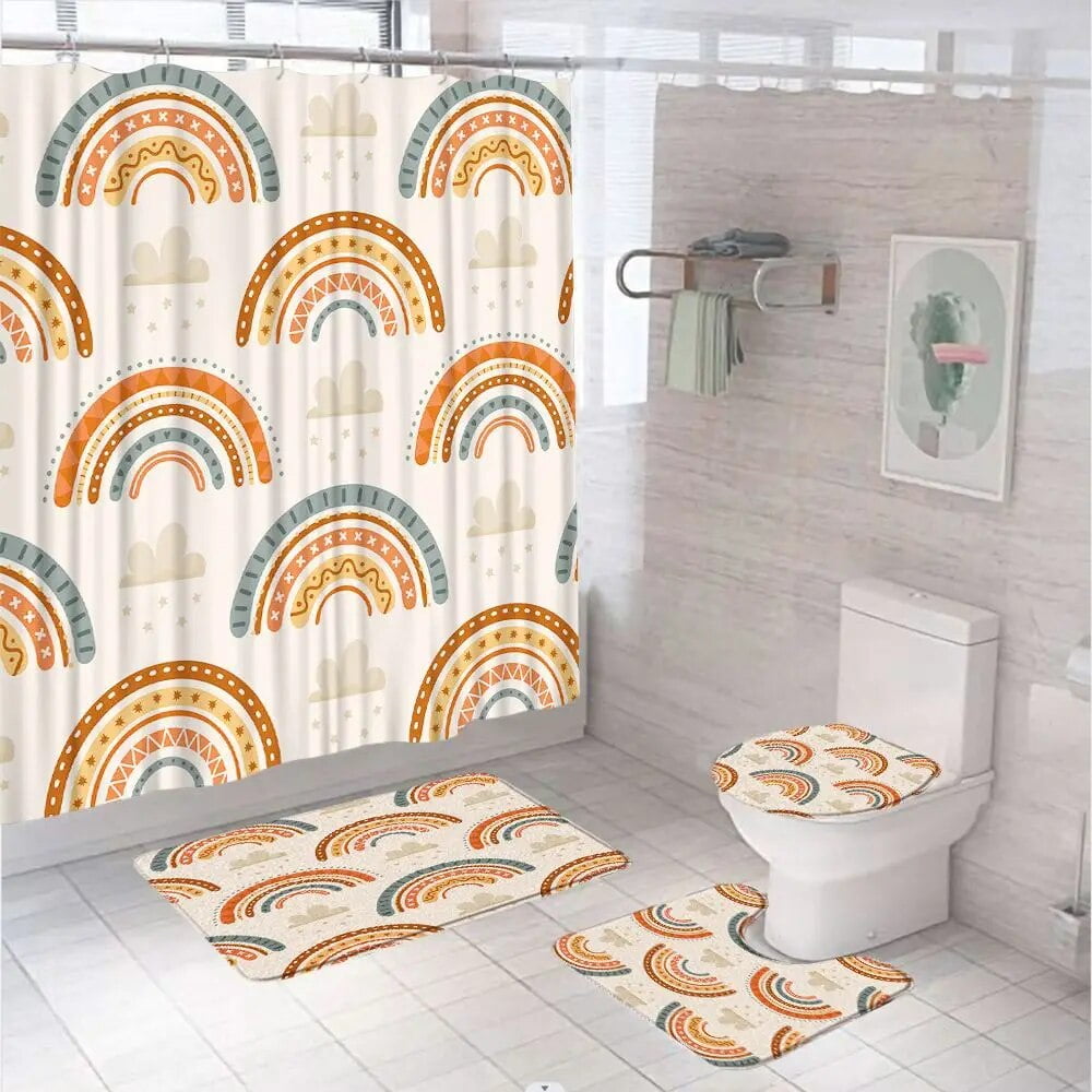 Colorful Shower Curtain Set Abstract Cloud Rain Art Bathroom Curtains ...