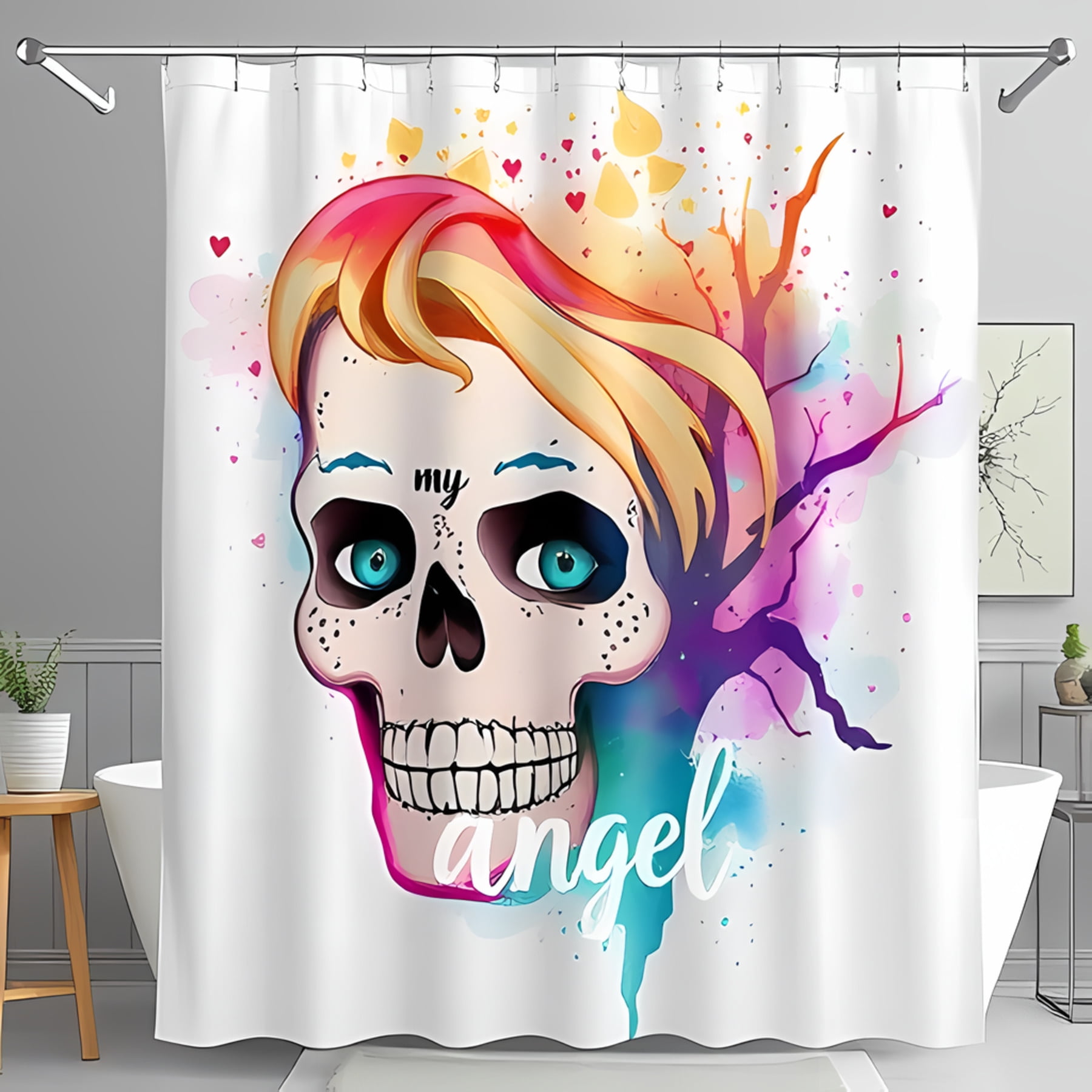 Colorful Shower Curtain with Blue Eyes Intricate Black Markings ...