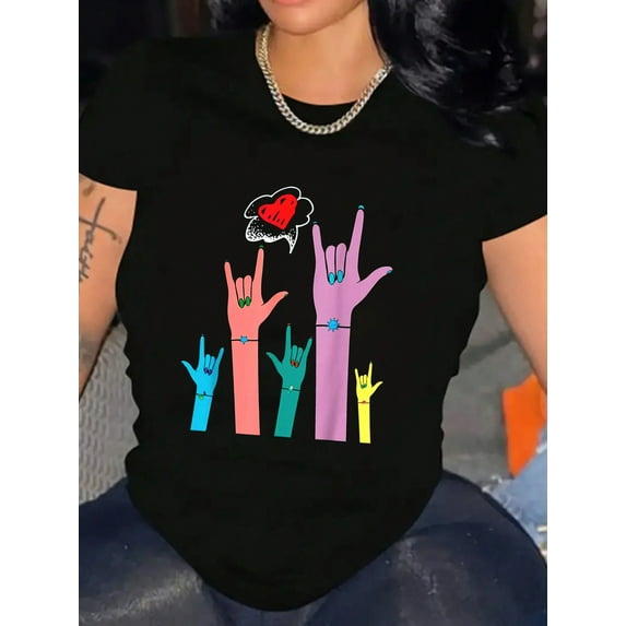 Colorful Sign Language I Love You Valentine's Day Women Graphic Short ...