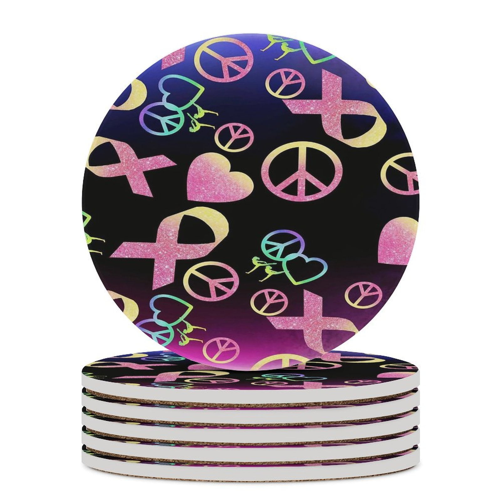 A Colorful Sign with Peace And Ribbon Ceramic Coasters Absorbent ...