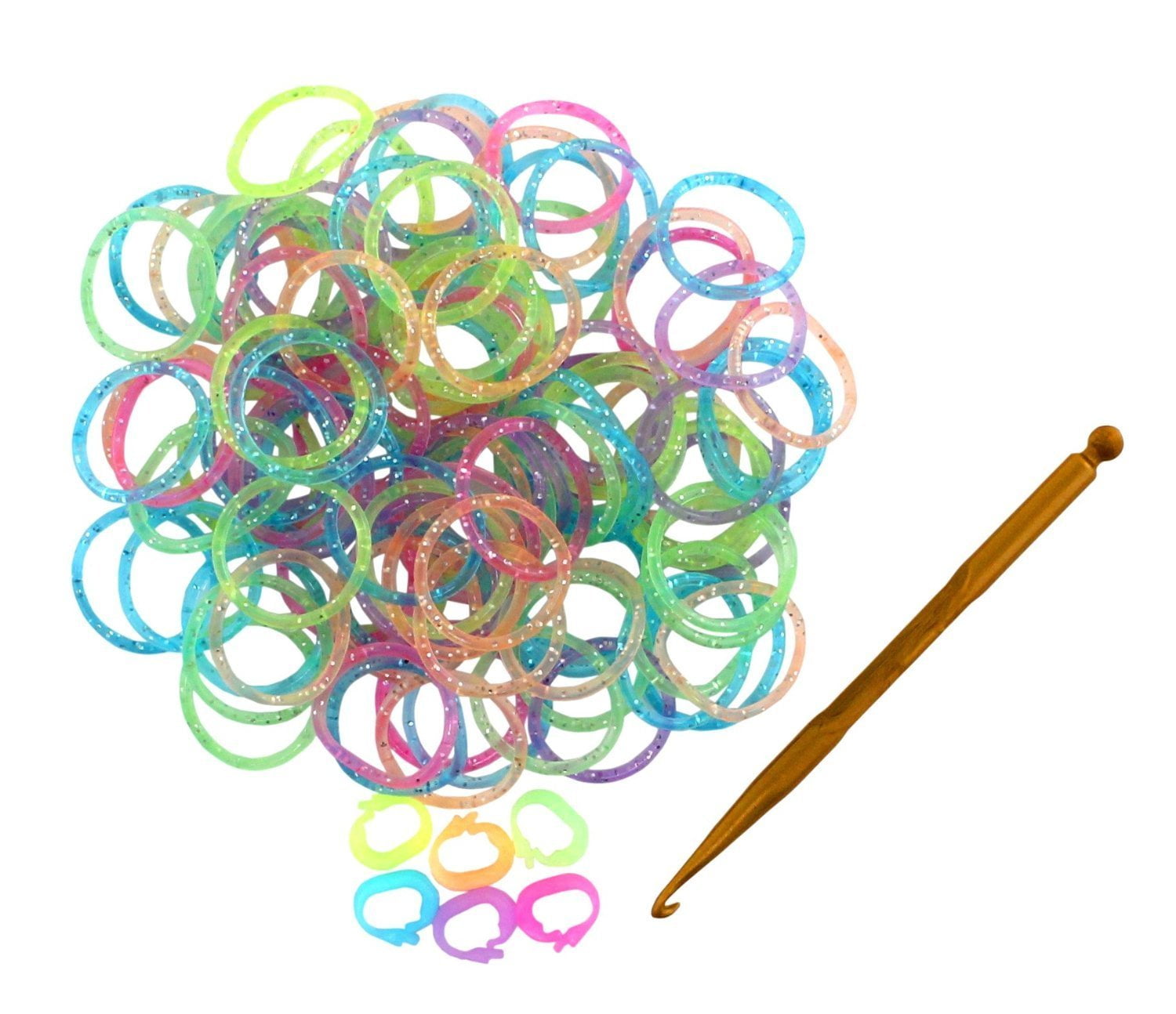 Colorful Silicone DIY LOOM BANDS - 100 GLITTER Bands - 6 "C" Clips With ...