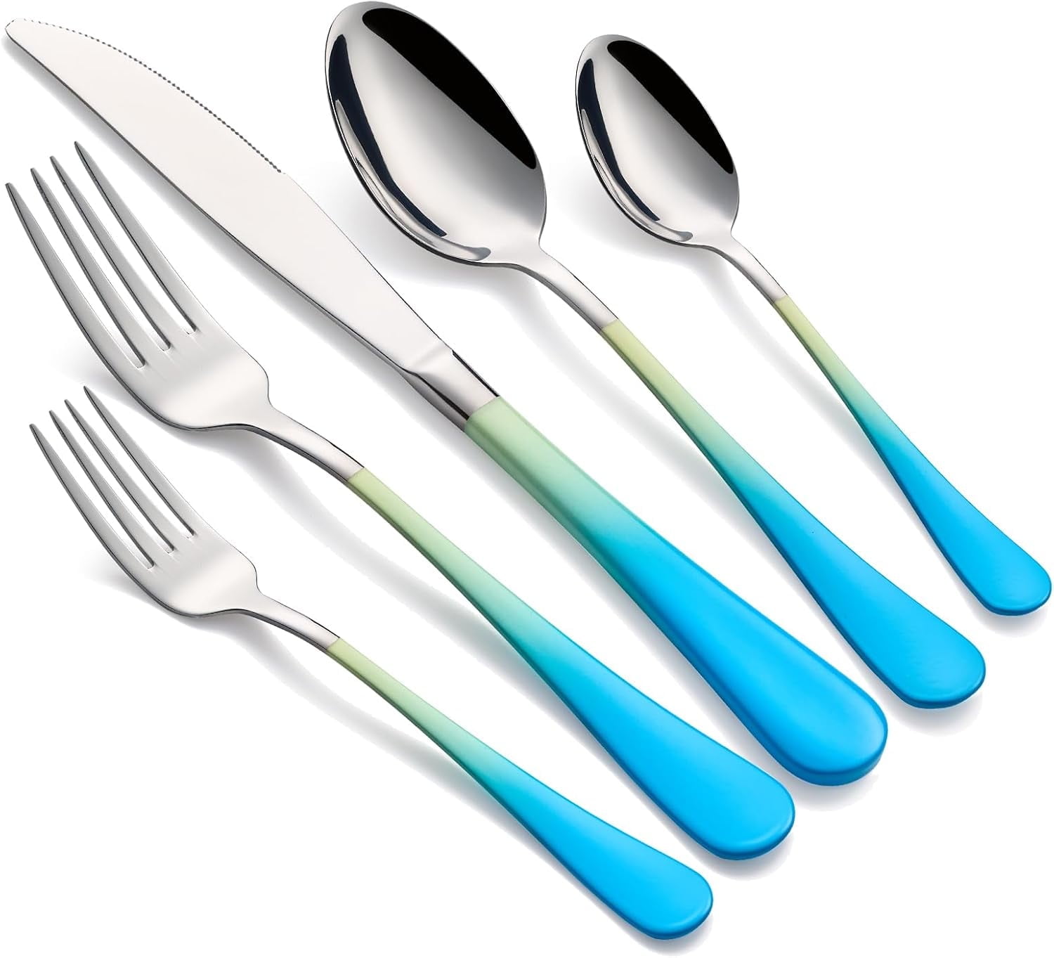 Colorful Silverware Set 20 Piece 18/0 Stainless Steel Flatware Blue and ...
