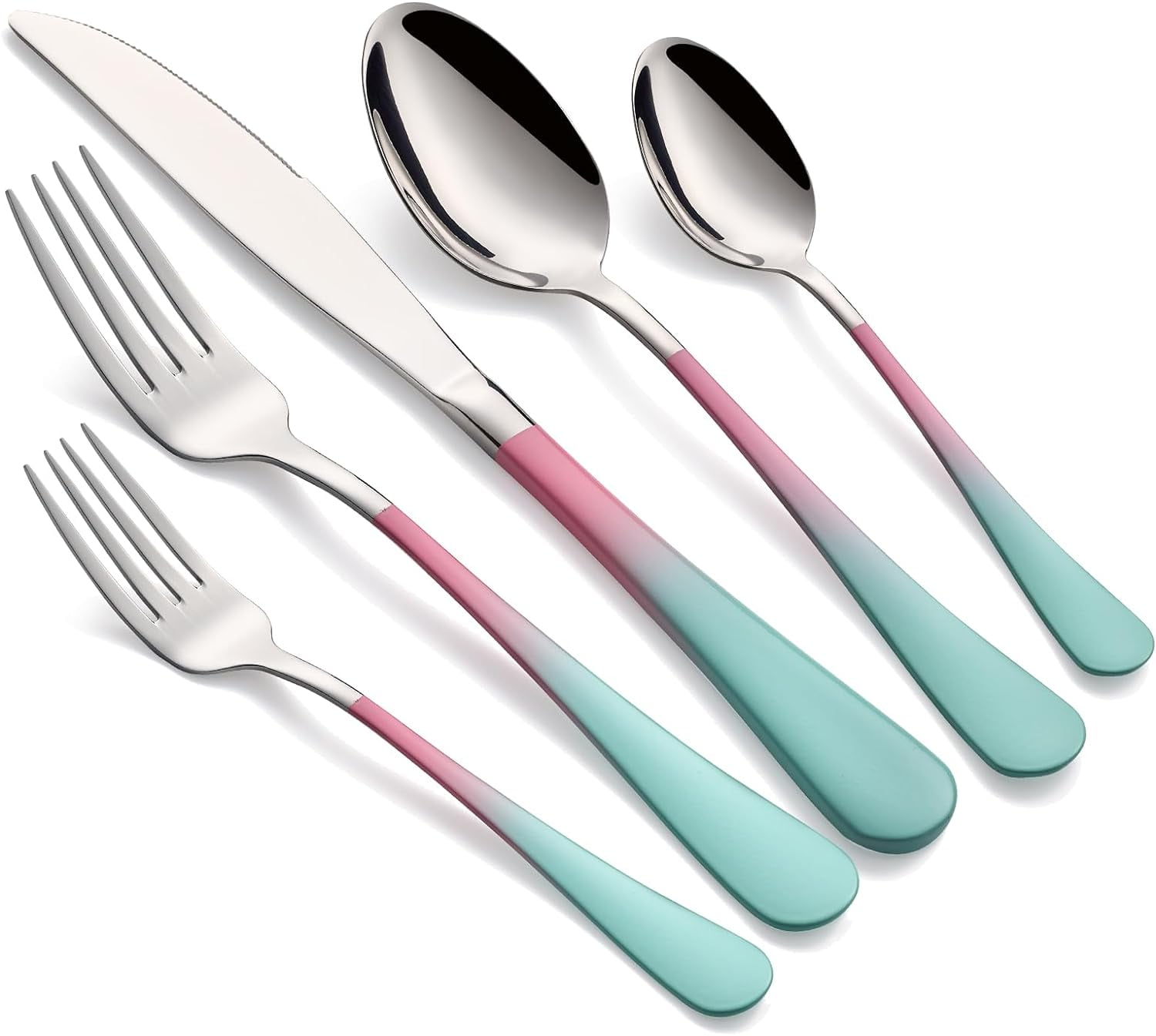 Colorful Silverware Set 20 Piece 18/0 Stainless Steel Flatware Pink and ...