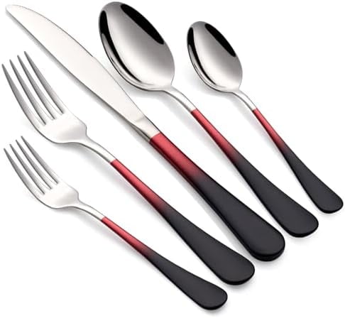 Colorful Silverware Set 20 Piece 18/0 Stainless Steel Flatware red and ...
