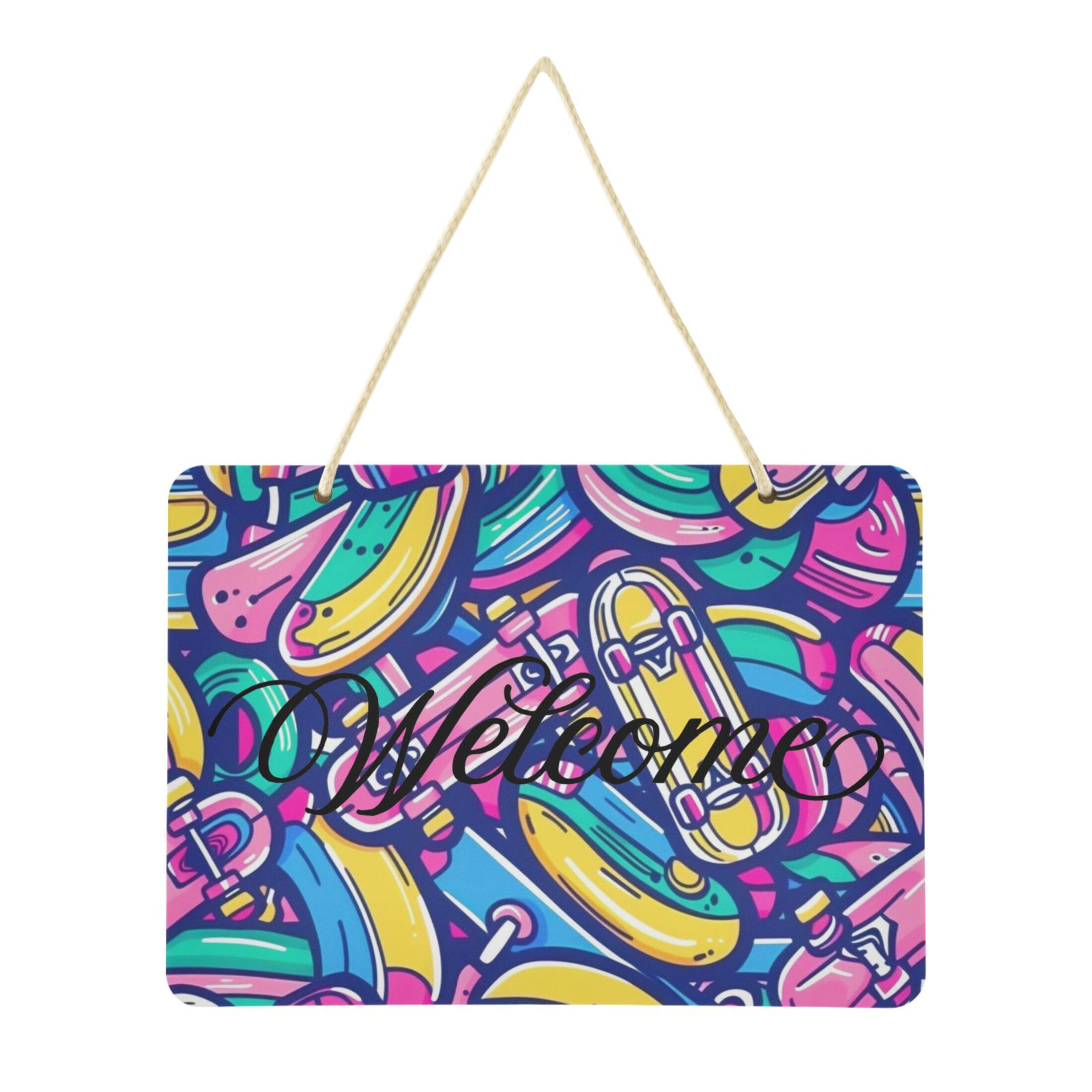 Colorful Skate Welcome Sign Front Door PVC 14x10 inch Hanger Hello Sign ...
