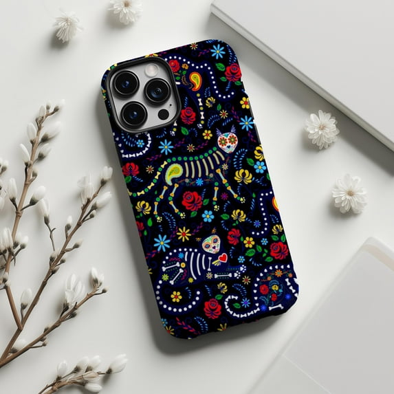 Colorful Skeleton Art Phone Case with Festive Floral Pattern 17 through ...