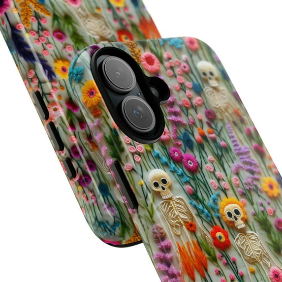 Colorful Skeleton Floral Embroidery Look iPhone Case 17 16 15 14 13 12 ...