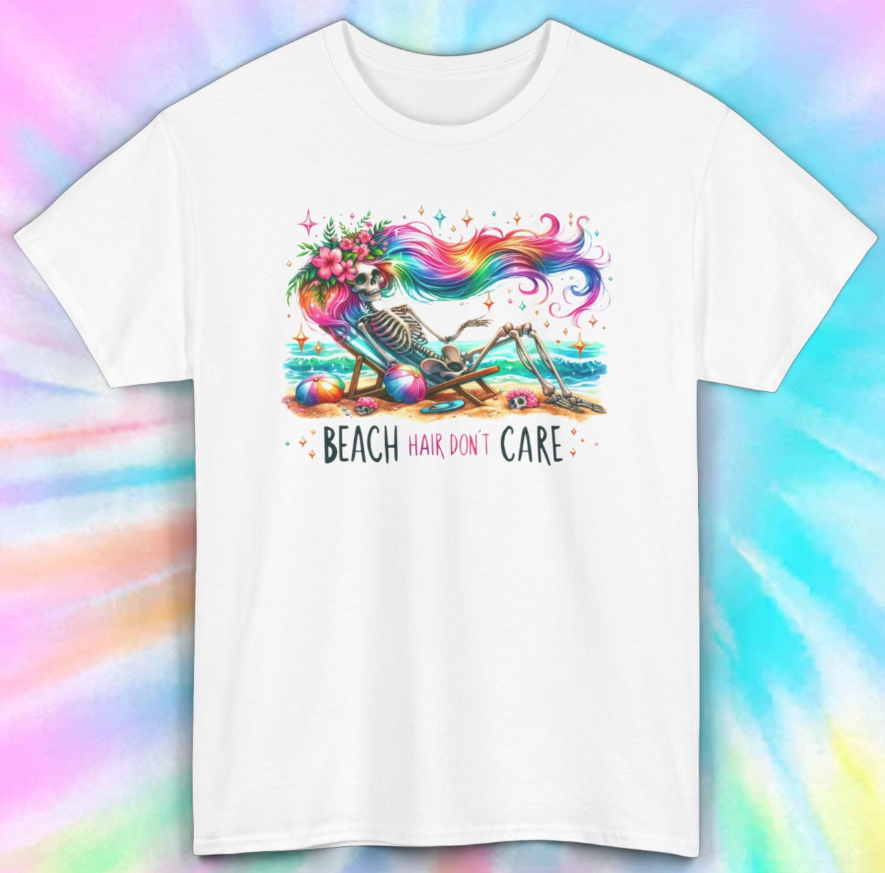 Colorful Skeleton Relaxing | Beach Hair Don't Care Tee | Fun T-Shirt S ...