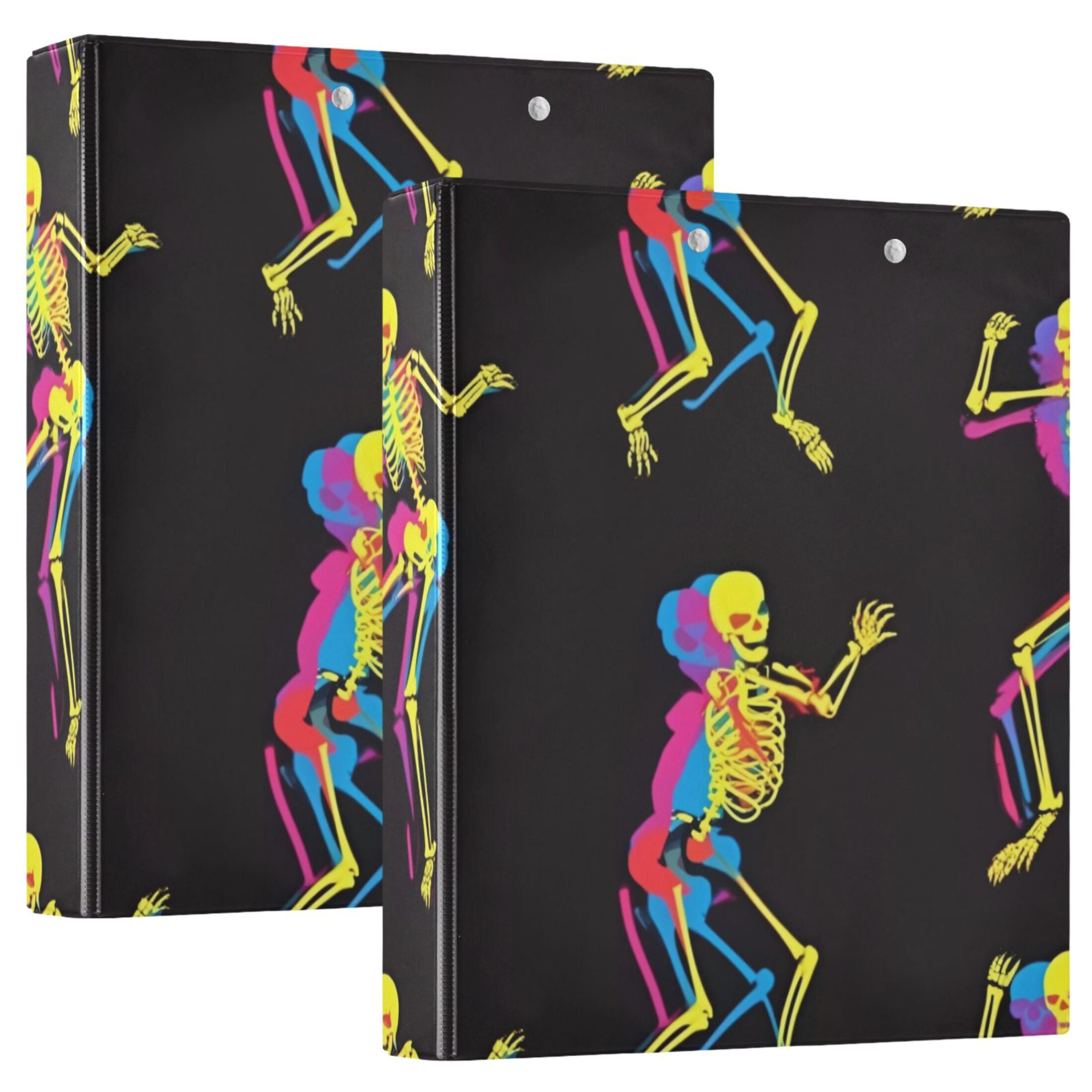 Colorful Skeletons Dancing Round Ring Binder 3 Rings 1.5" Capacity File ...