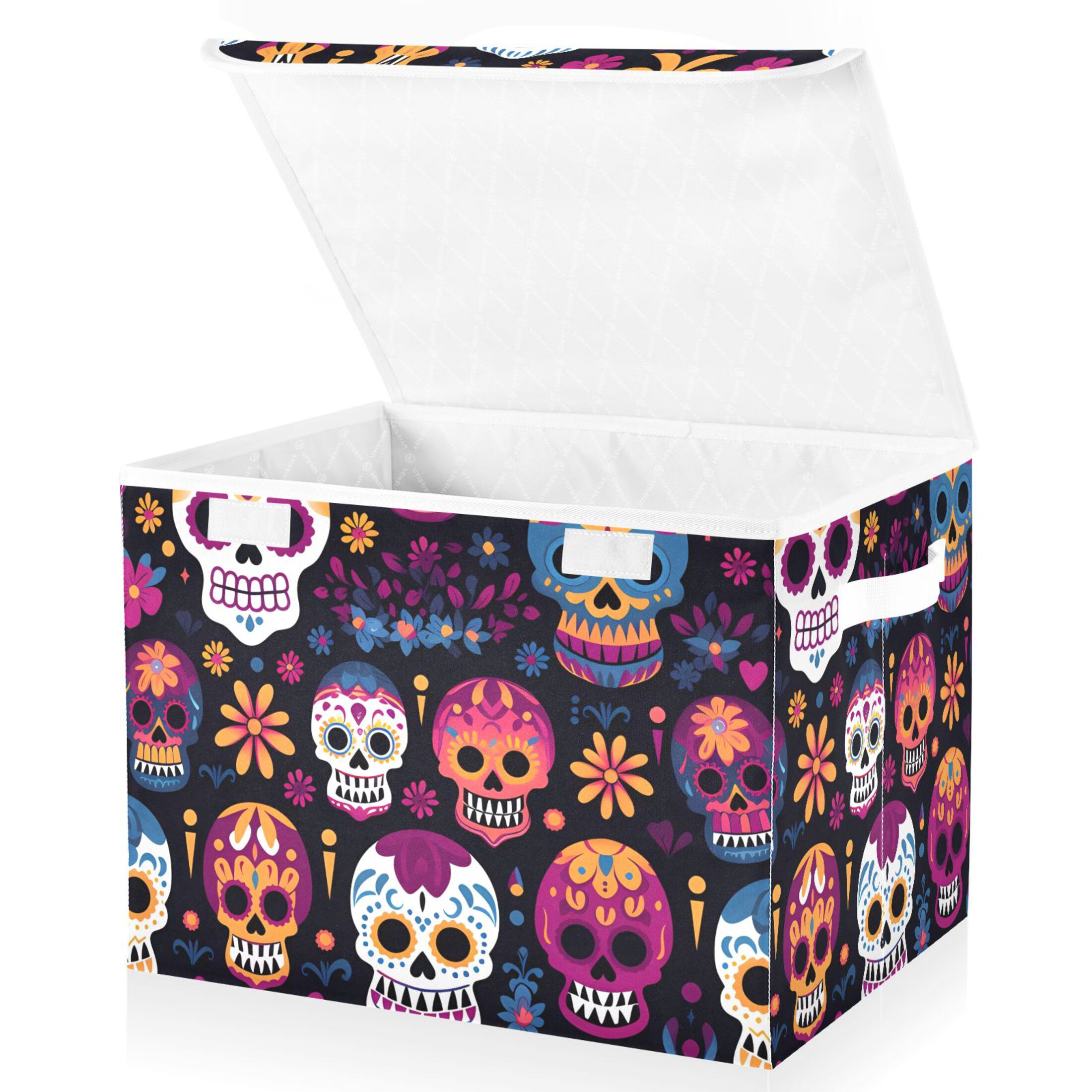 Colorful Skeletons Skulls Large Lidded Bin Foldable Storage Baskets ...