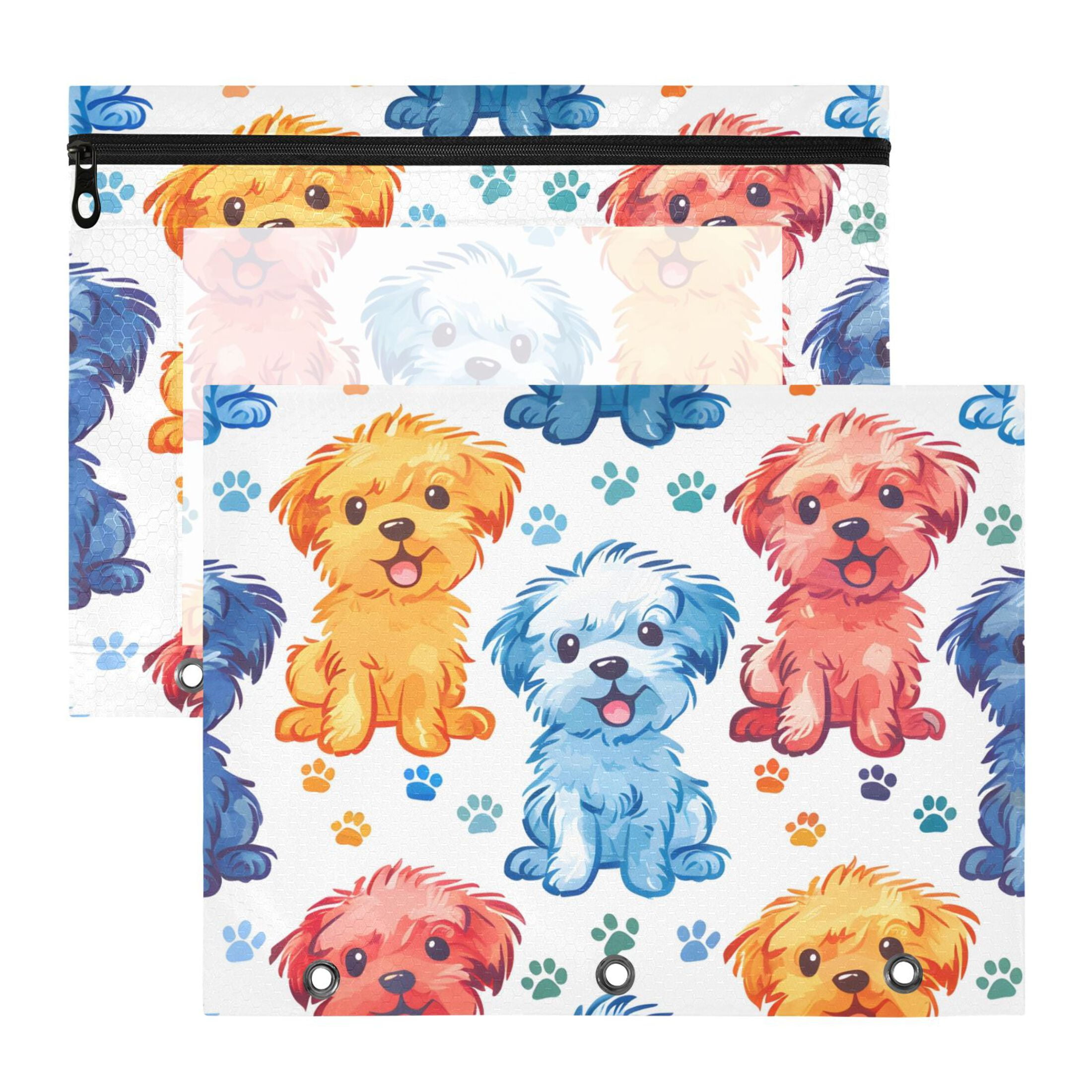 Colorful Sketch Cute Dogs Paws 3-Ring Binder Pouches A4 Size Zipper ...