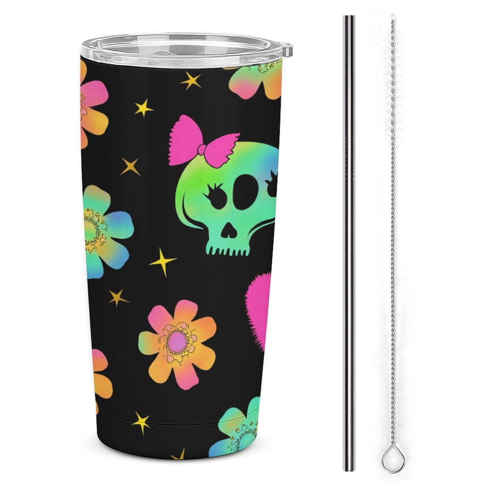 Colorful Skull And Flower Pattern Tumbler with Lids And Straws ...