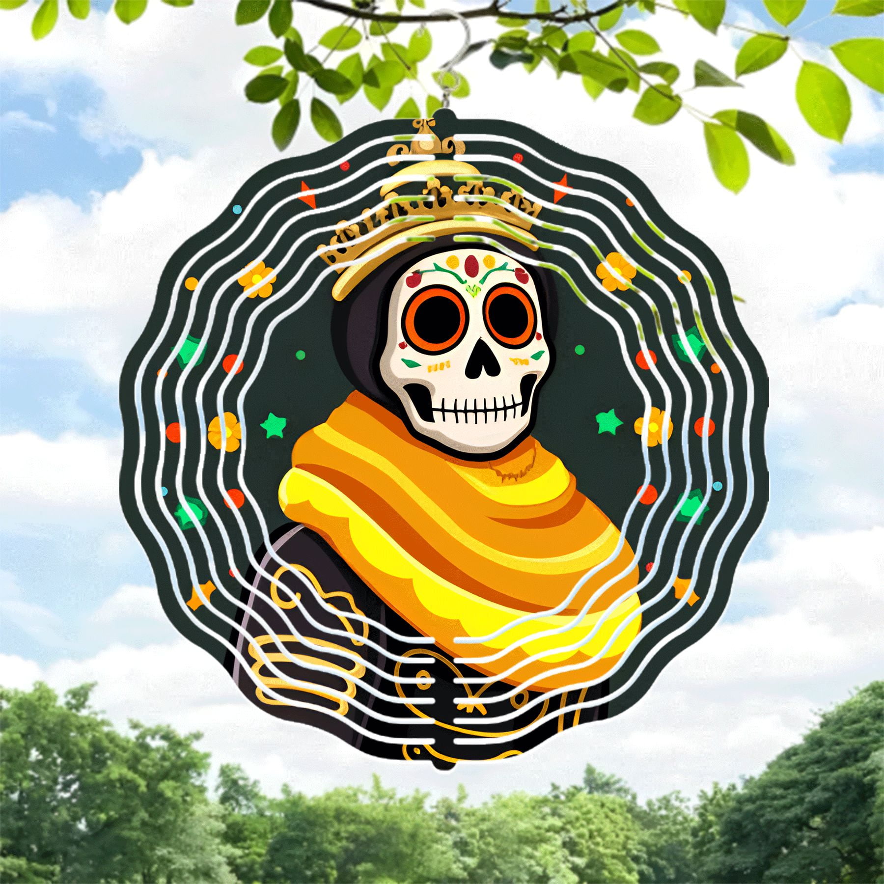 Colorful Skull Crown Metal Wind Spinner - Festive Garden Chime with ...