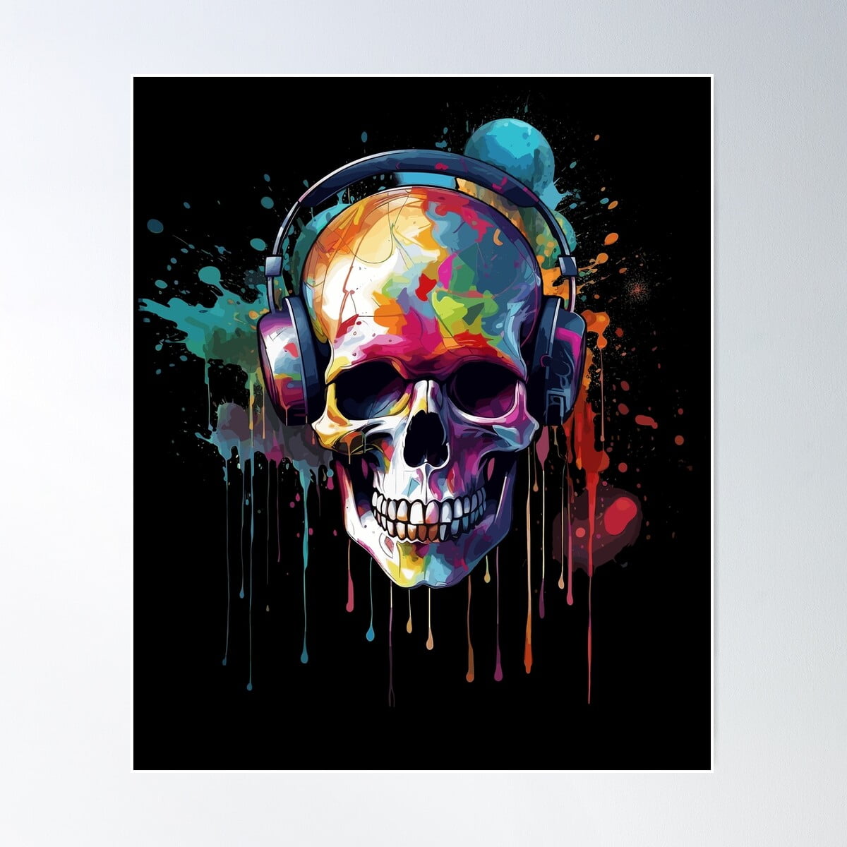 Colorful Skull Paint Explosion Graffiti-Inspired Street Art Poster Wall ...