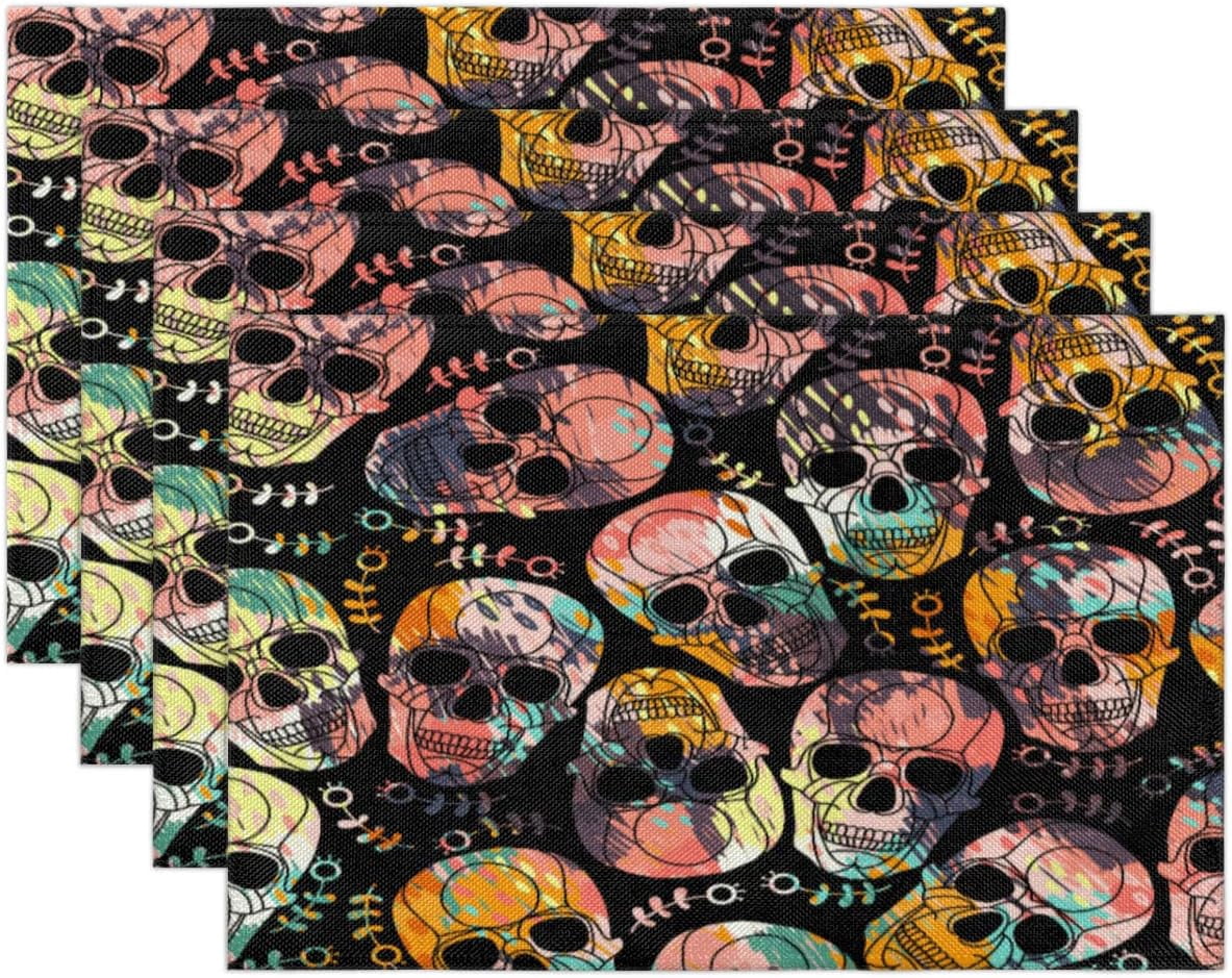 Colorful Skull Placemats Set of 4 Decorative Summer Table Mats ...