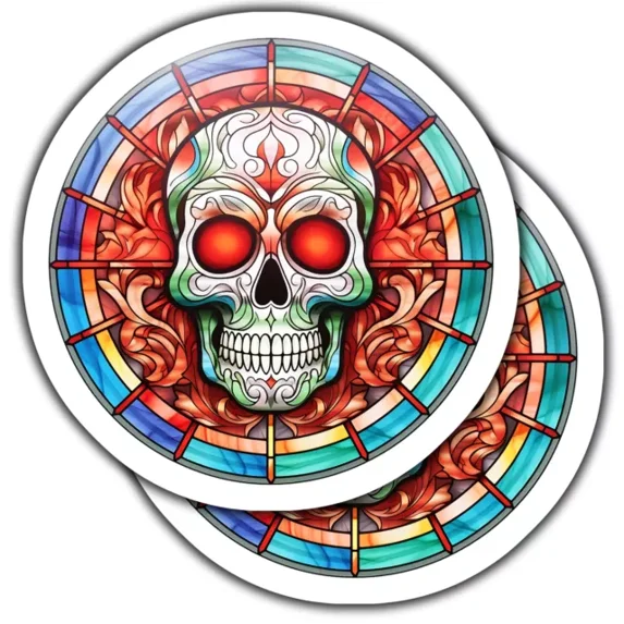 Colorful Skull Sticker, Stained Glass Skull Decal, Vibrant Skull Head ...