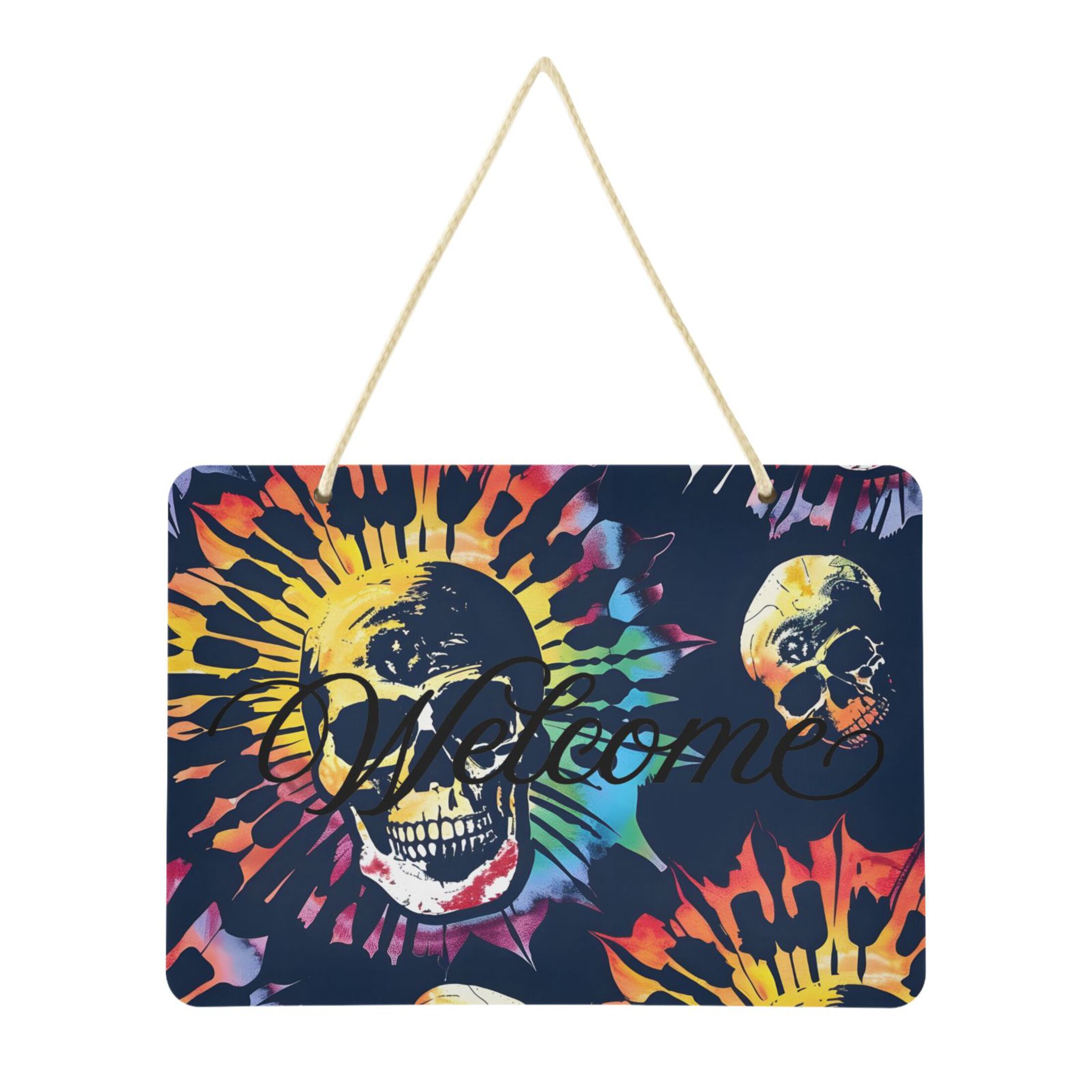 Colorful Skull Welcome Sign Front Door PVC 14x10 inch Hanger Hello Sign ...
