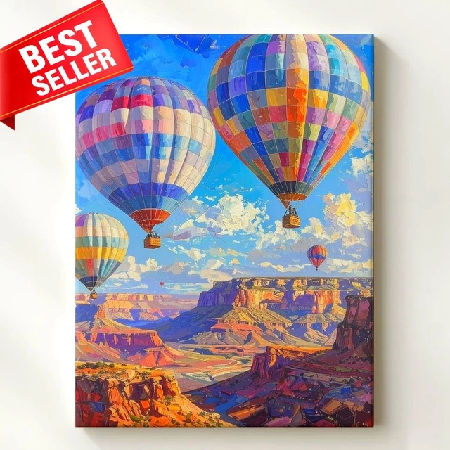 Colorful Sky Balloons Canyon Landscape Floating Above Vast Poster Wall ...