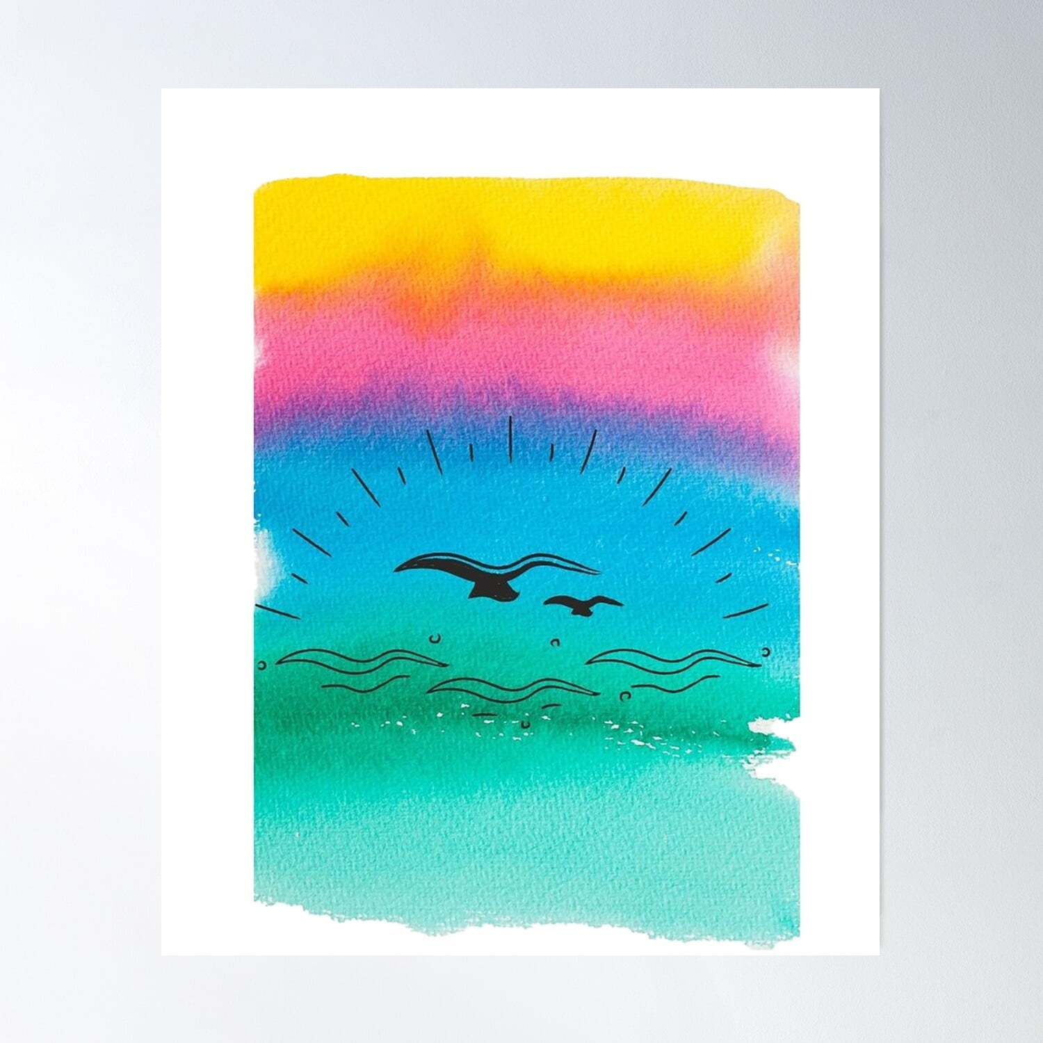 Colorful Sky With Flying Birds Poster Wall Art, Modern Wall Decor ...