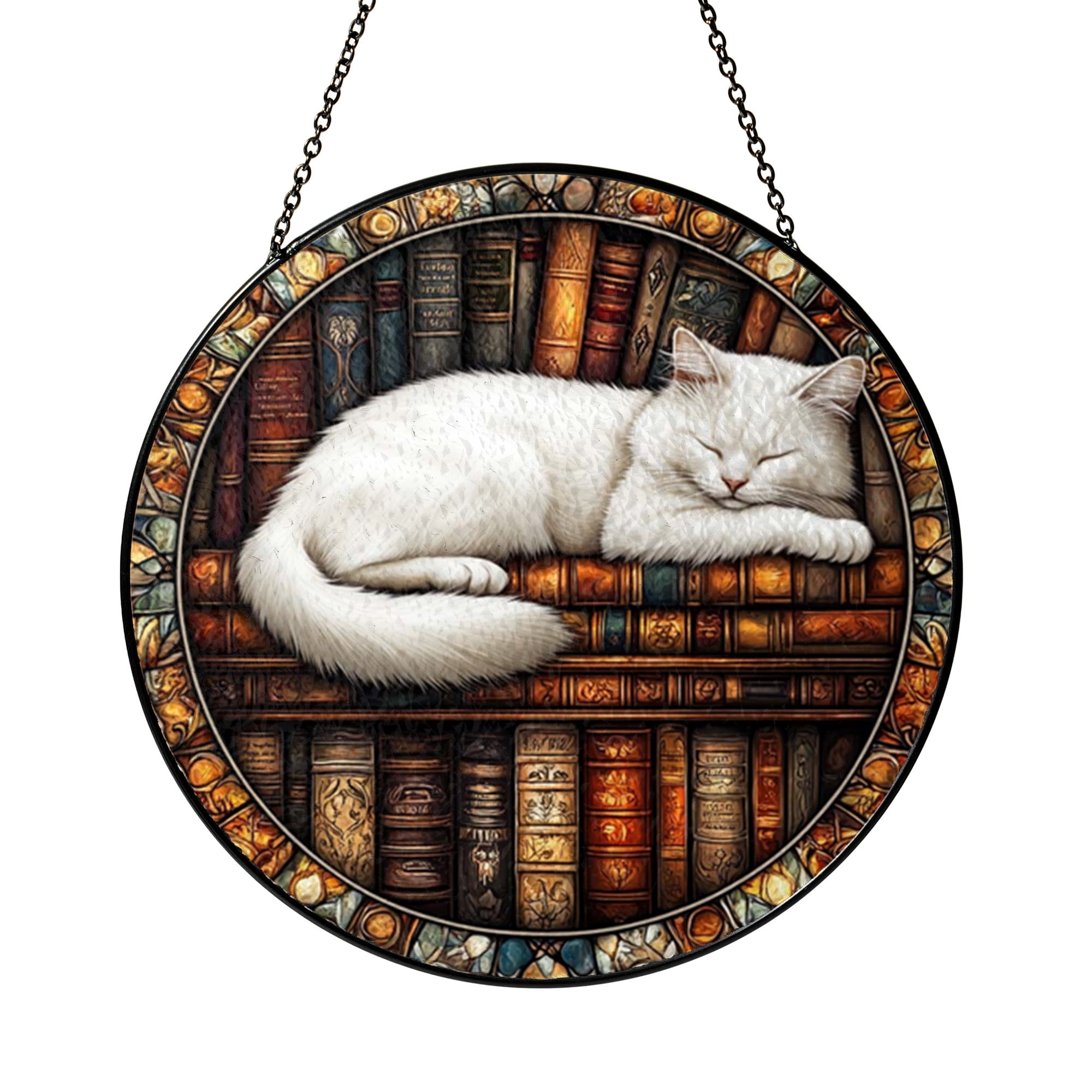 Colorful Sleeping Cat Stained Glass Suncatcher – Window Hanging for ...