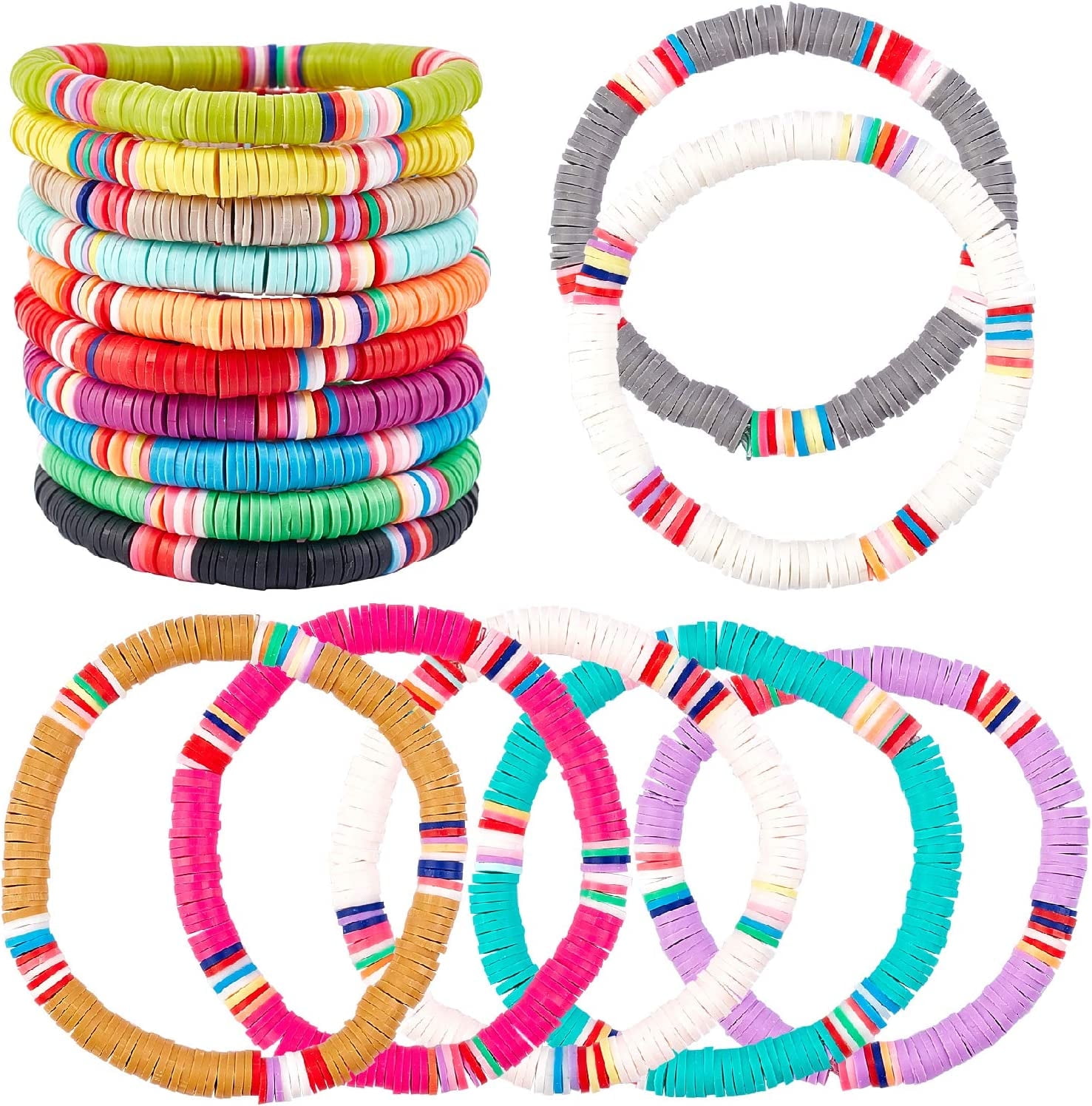Colorful Sliced Clay Bracelets 17 Pcs 17 Colors Handmade Polymer Clay ...
