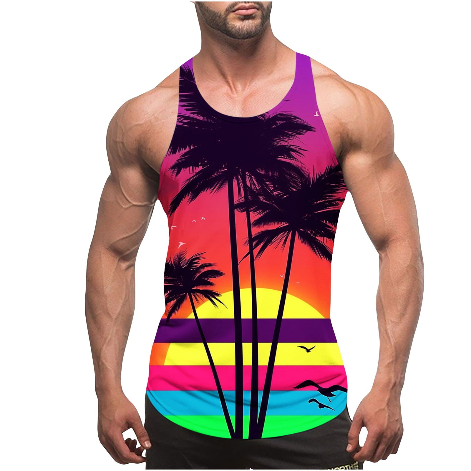 Colorful Slip Vest for Mens Fall Summer Boat Neck Gradient Print Track ...
