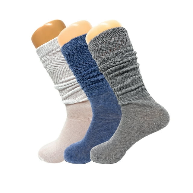 Colorful Slouch Socks 3 Pairs Scrunch Knee Socks Shoe Size 5-10 (White ...