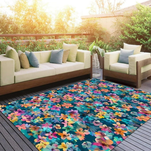 Colorful Small Floral Patterns Waterproof Outdoor Area Rug For Porch ...