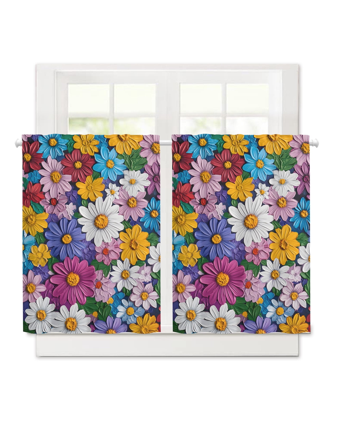 Colorful Small Wildflower Seamless Short Blackout Curtains 36 Inch Long ...