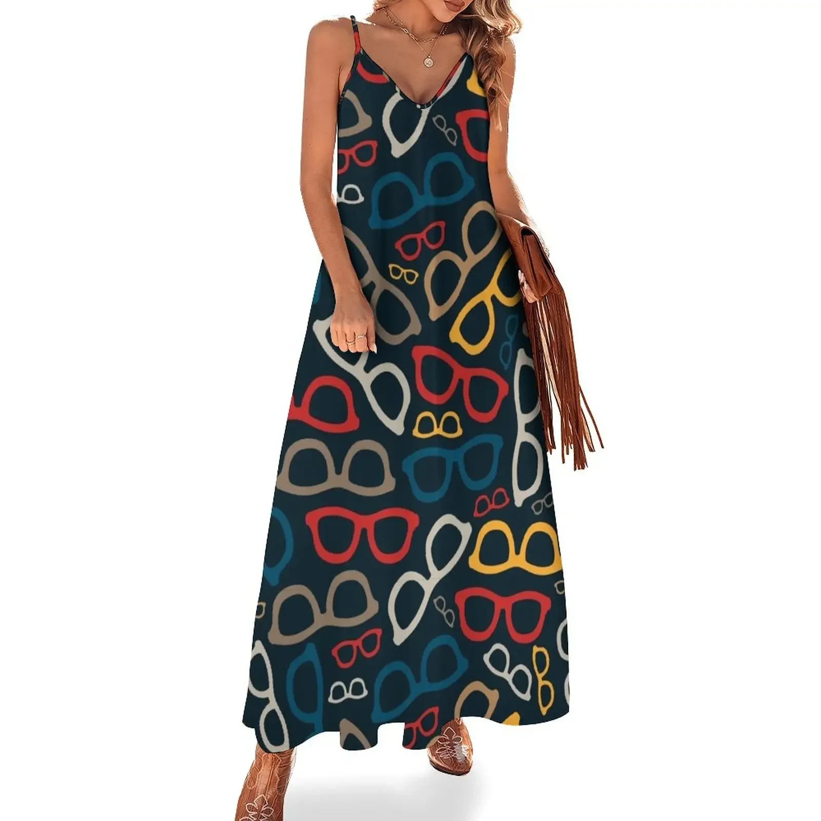 Colorful Smart Glasses Pattern Sleeveless Dress cocktail dresses chic and elegant evening dress ...