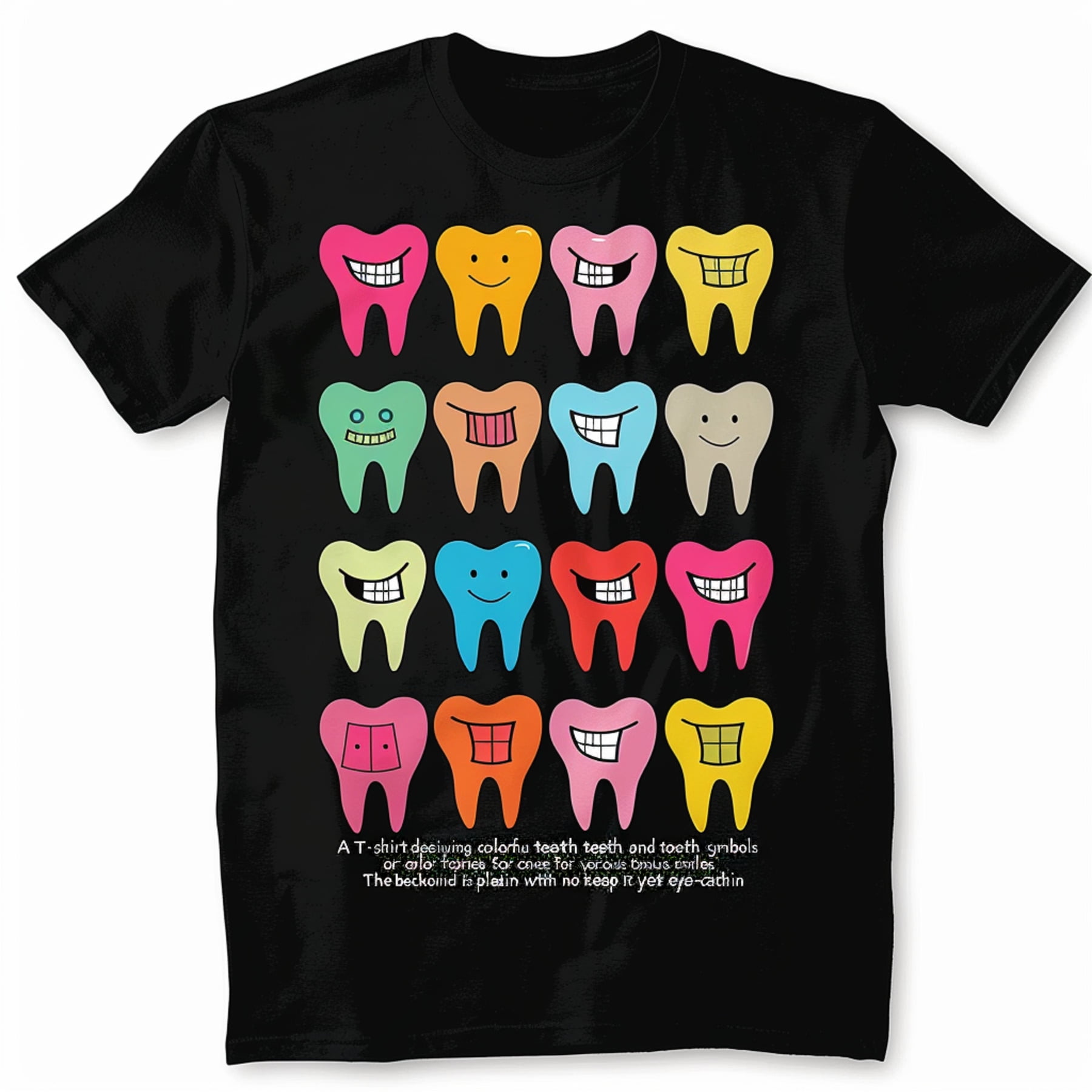 Colorful Smiles: Playful Tooth Design Black TShirt Eyecatching dental ...
