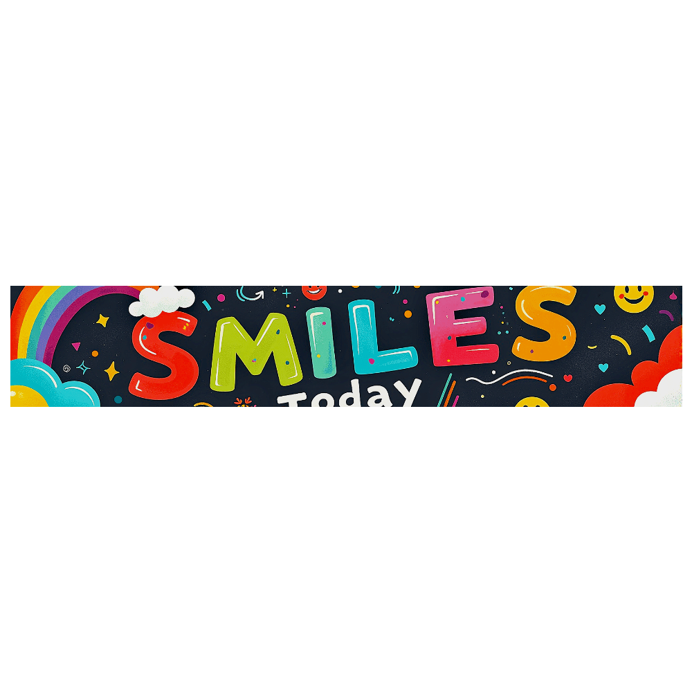 Colorful Smiles Today Banner with Rainbow Clouds Stars and Emojis Party ...