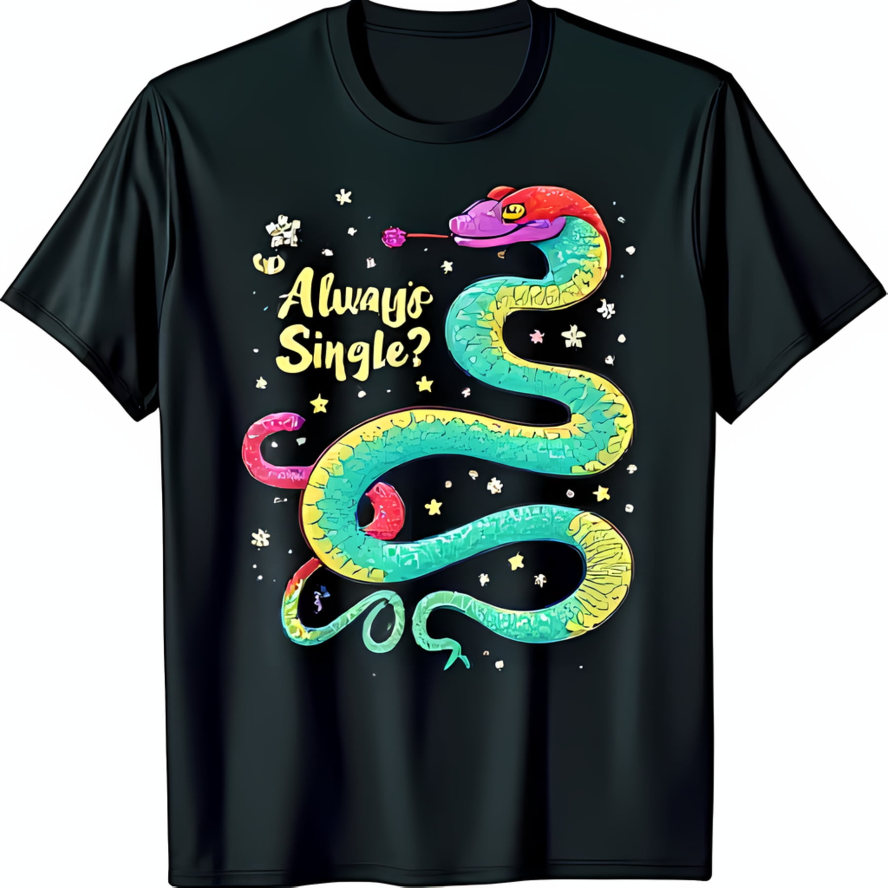 Colorful Snake Design Black T-Shirt with Starry Background Always ...