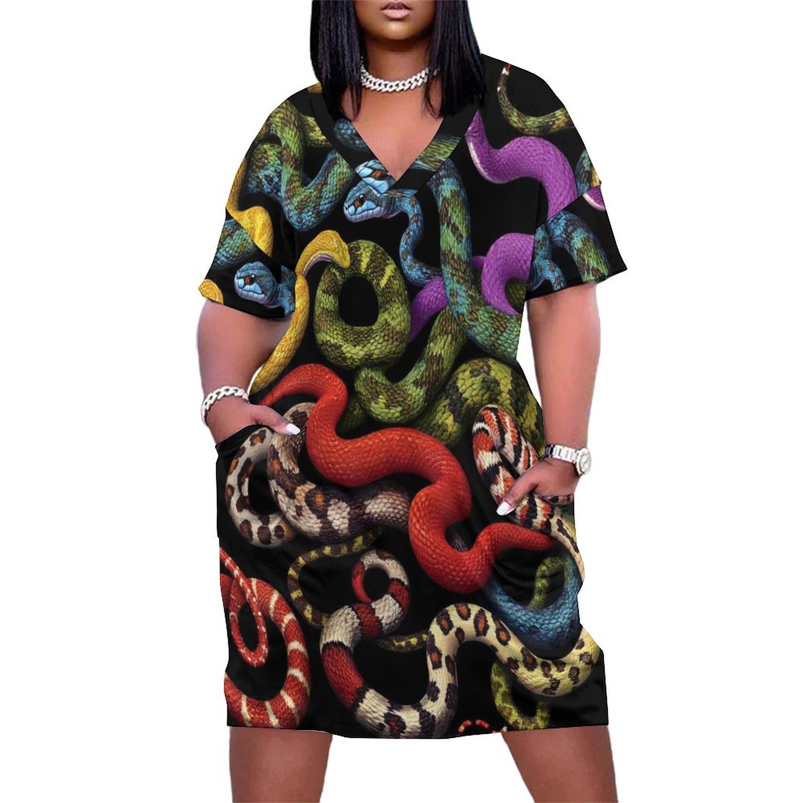 Colorful Snakes Intertwined Artfully Loose Pocket Dress Dresses Summer ...