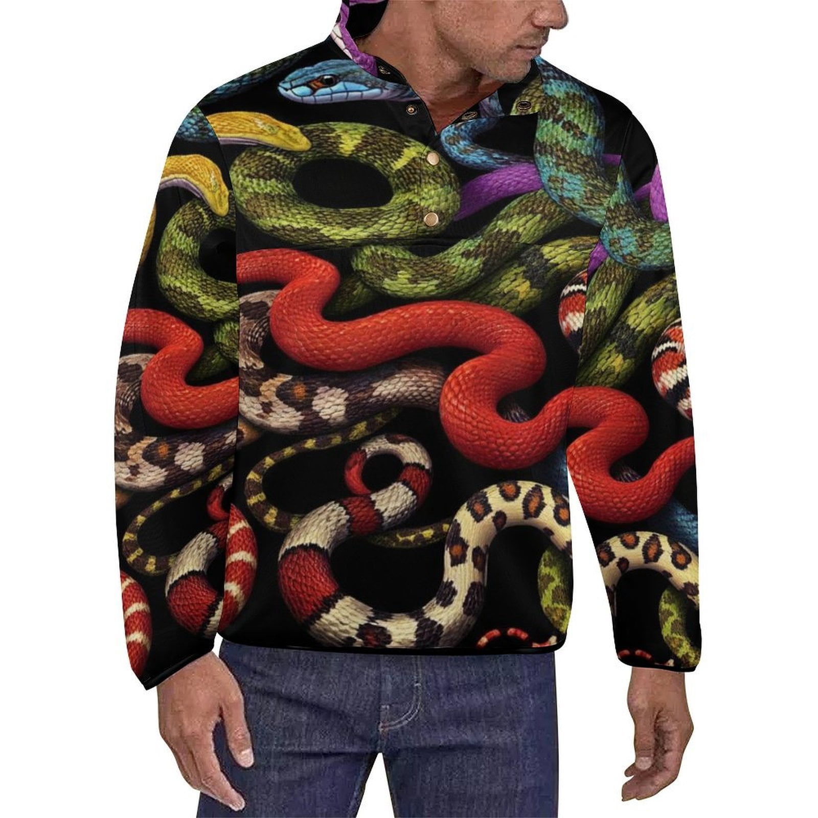 Colorful Snakes Intertwined Artfully Men's Stand Collar Sweater Long ...