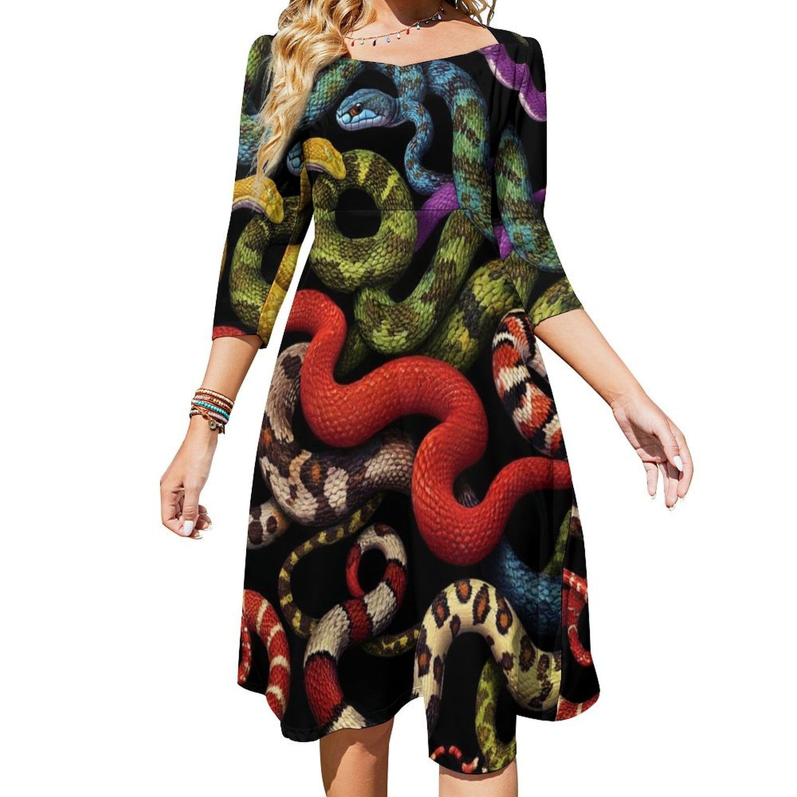 Colorful Snakes Intertwined Artfully Womens Summer Dress Tie Back A ...