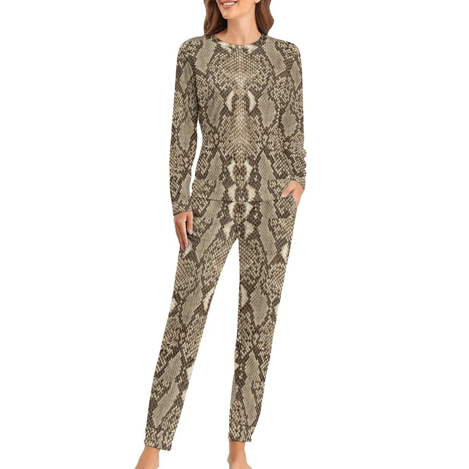 Colorful Snakeskin Pajamas Shiny Blue Print Warm Pajama Set Female 2 ...