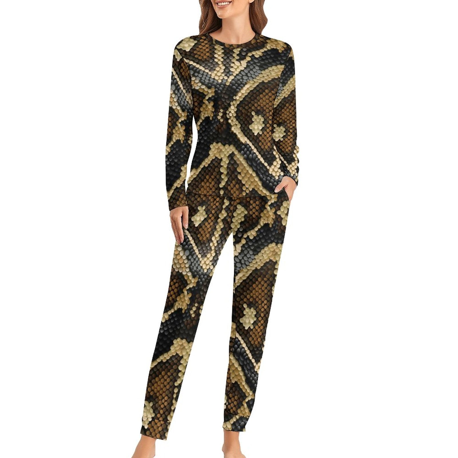 Colorful Snakeskin Pajamas Shiny Blue Print Warm Pajama Set Female 2 ...