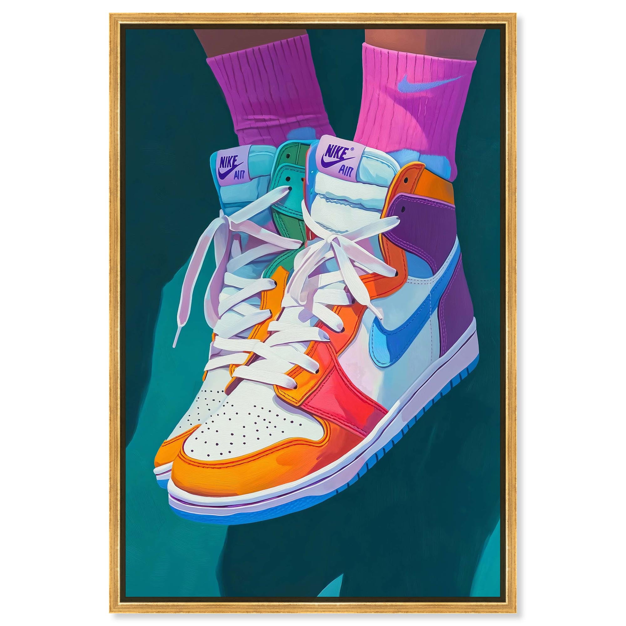 Colorful Sneaker Jump Canvas Sneakerhead Posters by Art Remedy, Gold ...