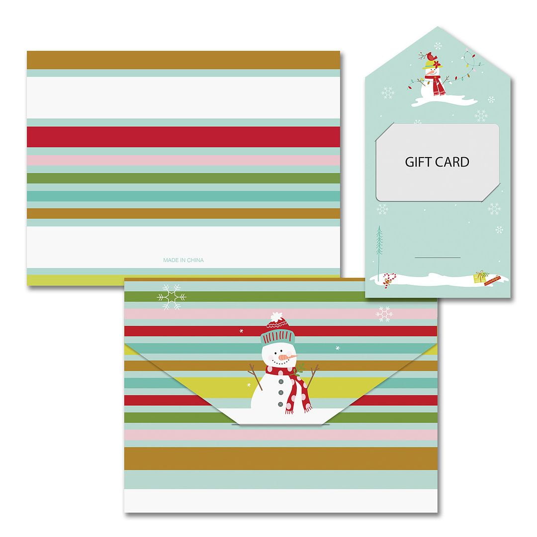 Colorful Snowman Holiday Gift Card Holder / Multi-color Striped 4" x 3 ...