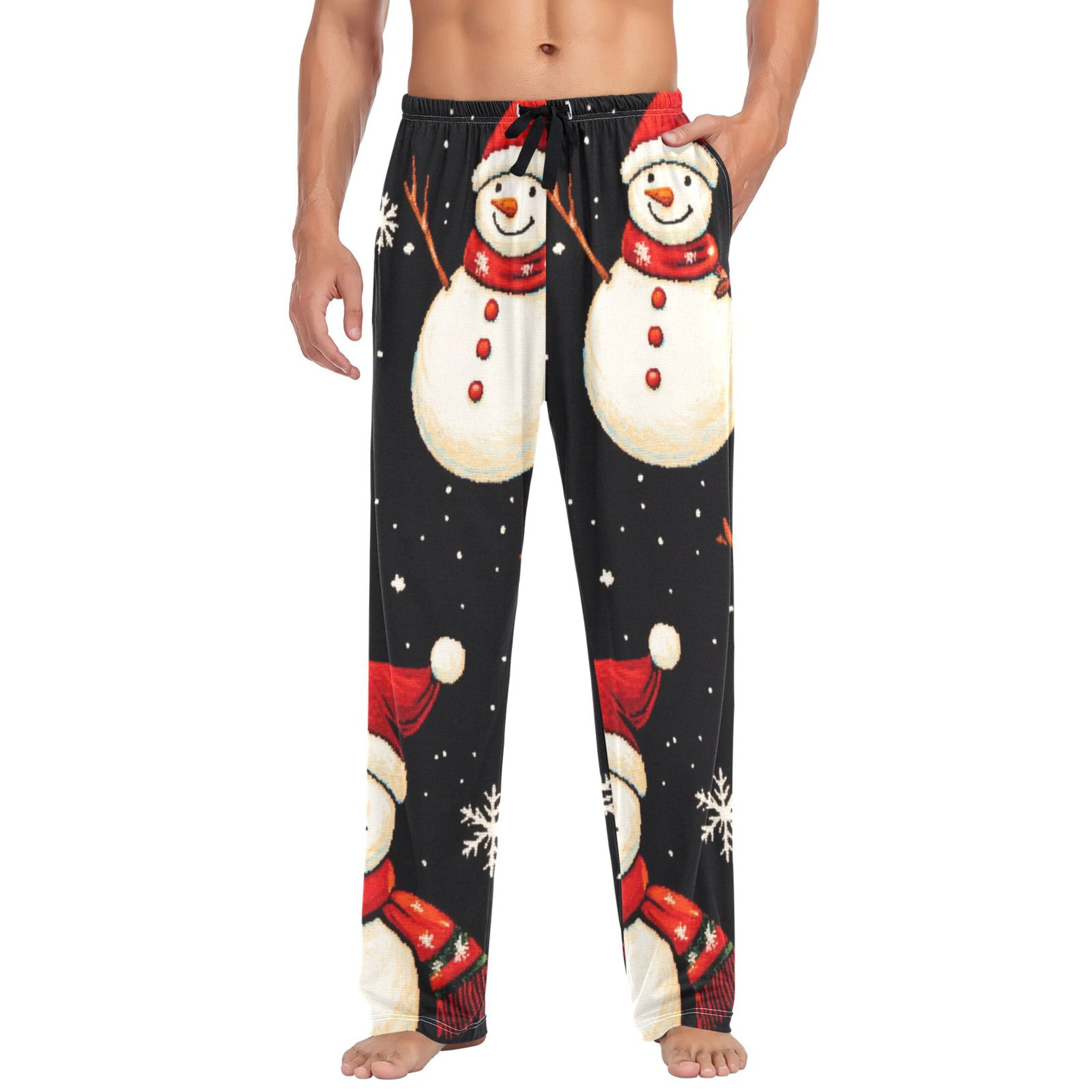 Colorful Snowman Mens Cotton Pajama Pant Sleep and Lounge Bottons with ...