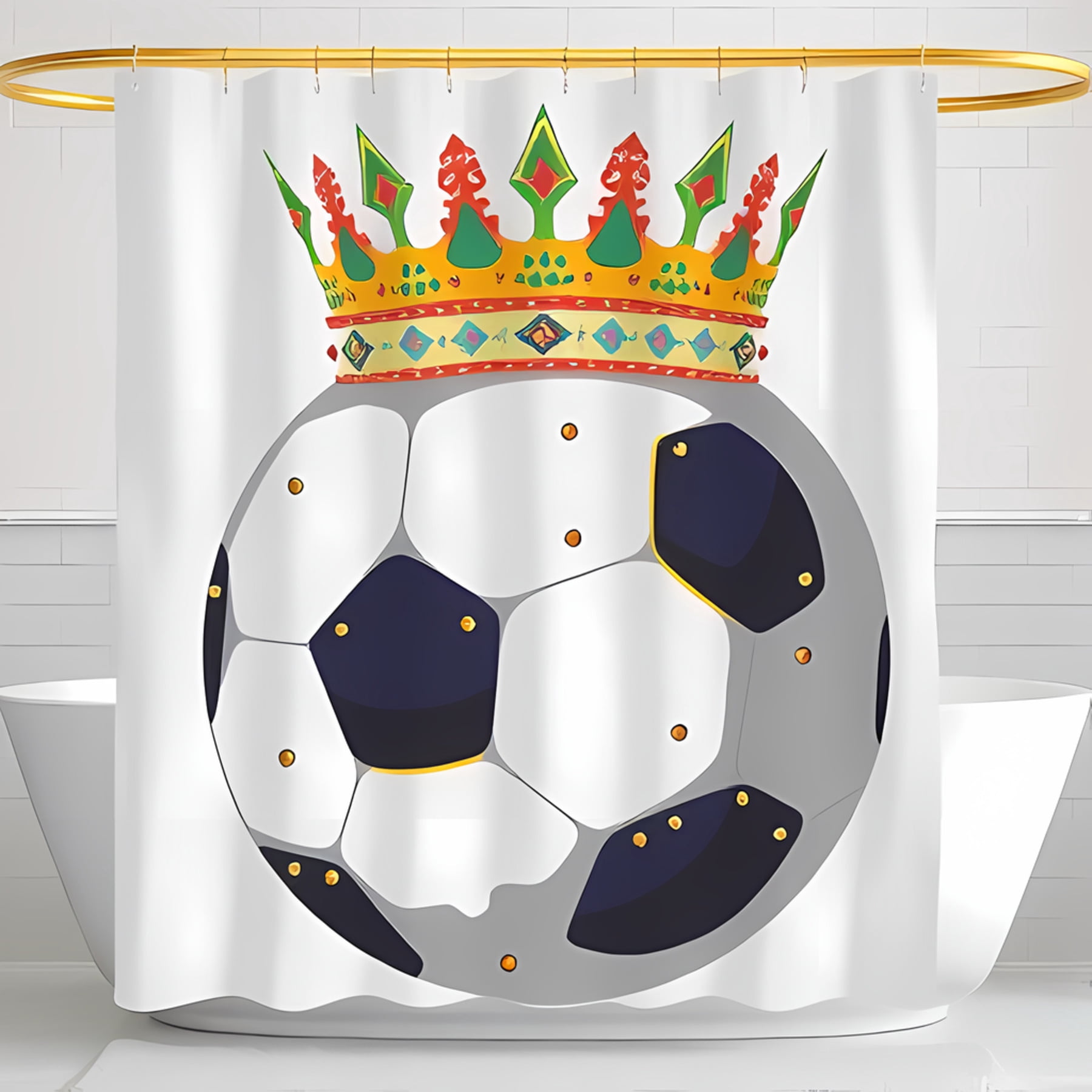 Colorful Soccer Ball with Crown Shower Curtain - Unique Sports Design ...