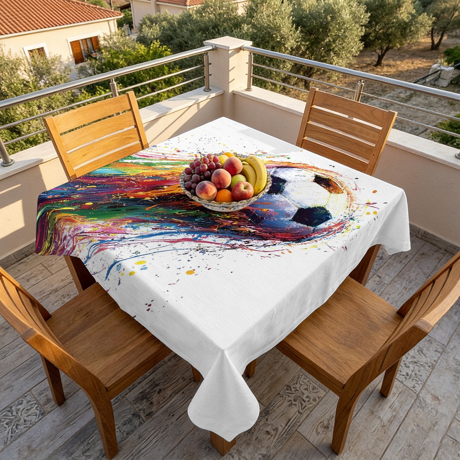 Colorful Soccer Ball Table Cloth 60x60in, Waterproof Square Tablecloth ...