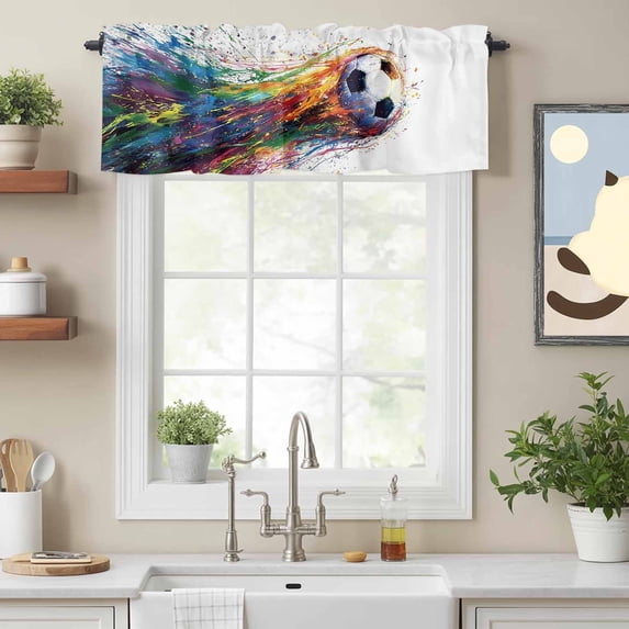 Colorful Soccer Ball Valances for Windows,Kitchen Valance Rod Pocket ...