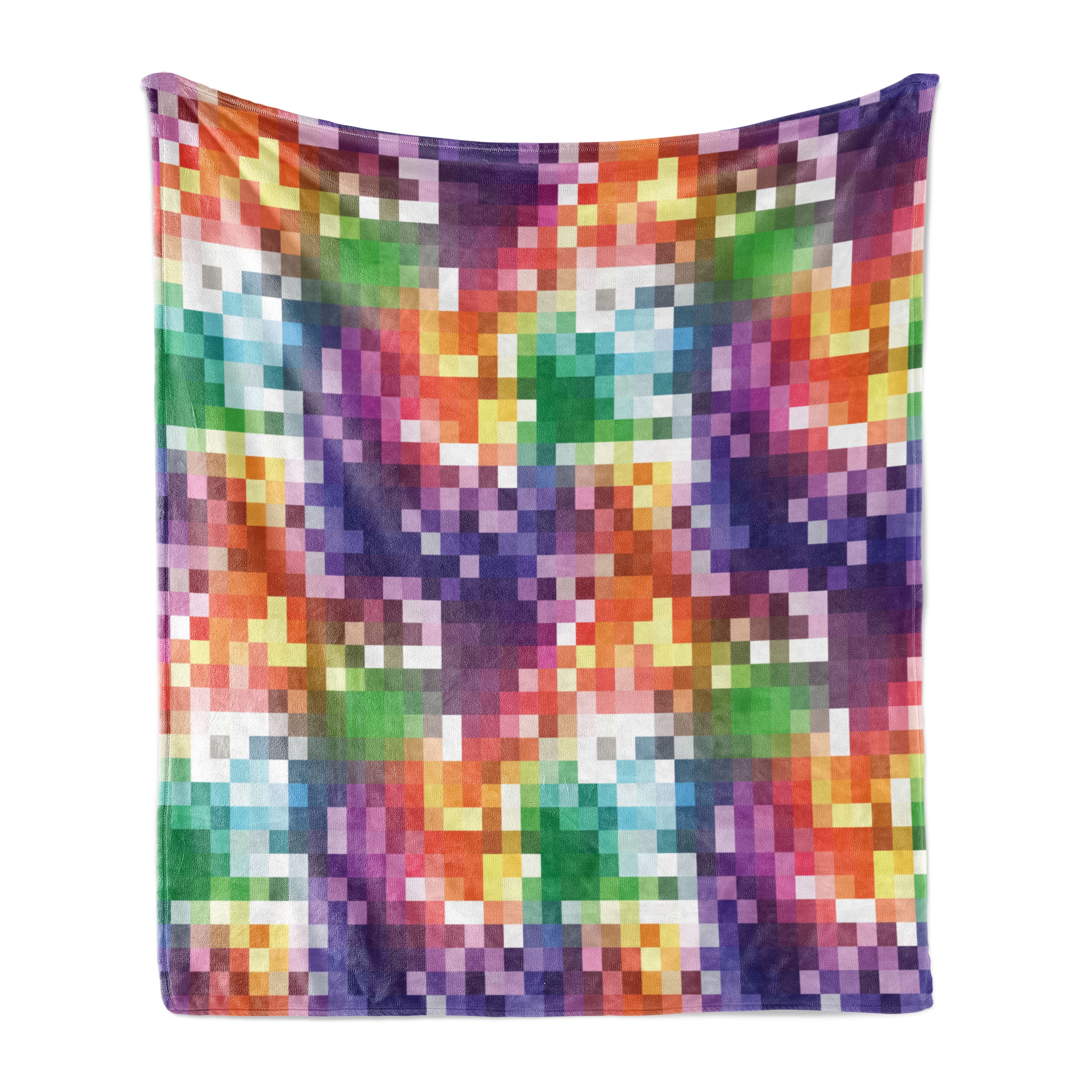 Colorful Soft Flannel Fleece Blanket, Mosaic Rainbow Colored Checkered ...